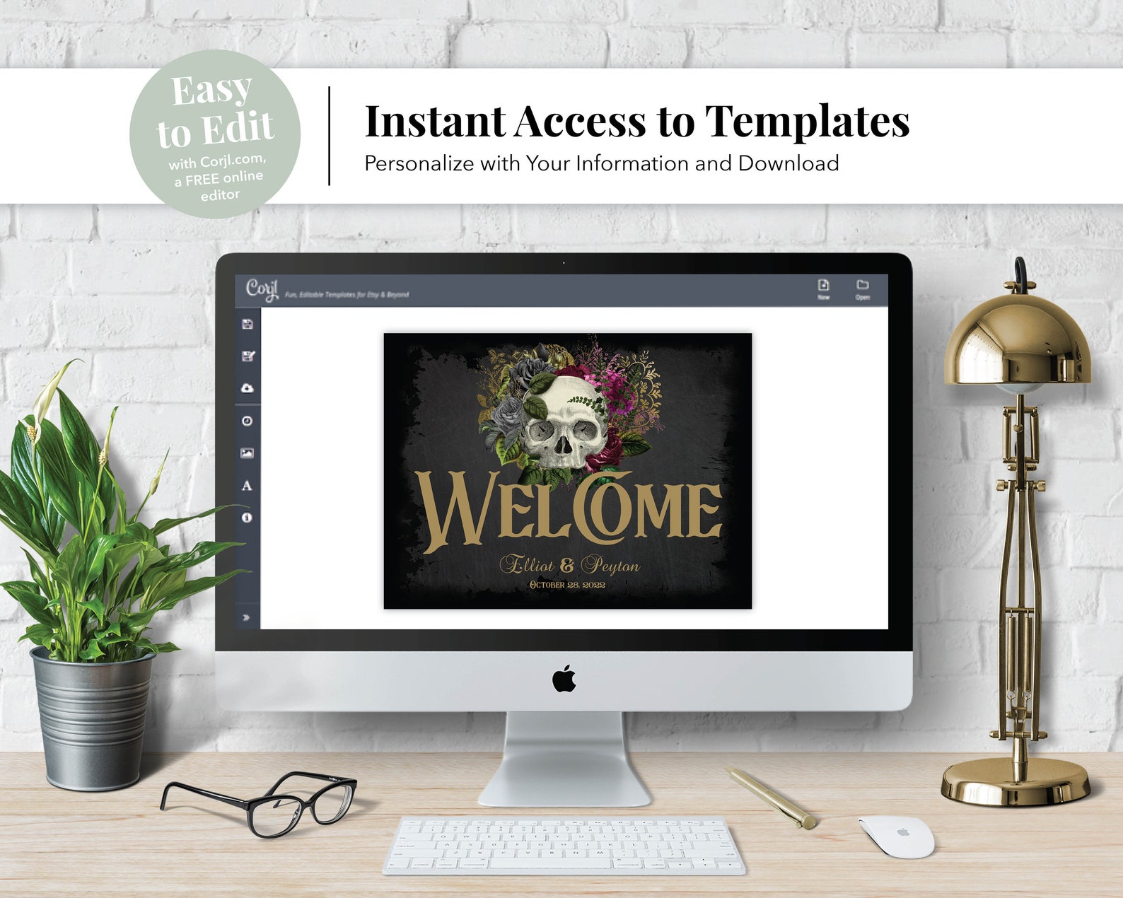 Goth Wedding Welcome Sign Template With a Masquerade Skull of - Etsy