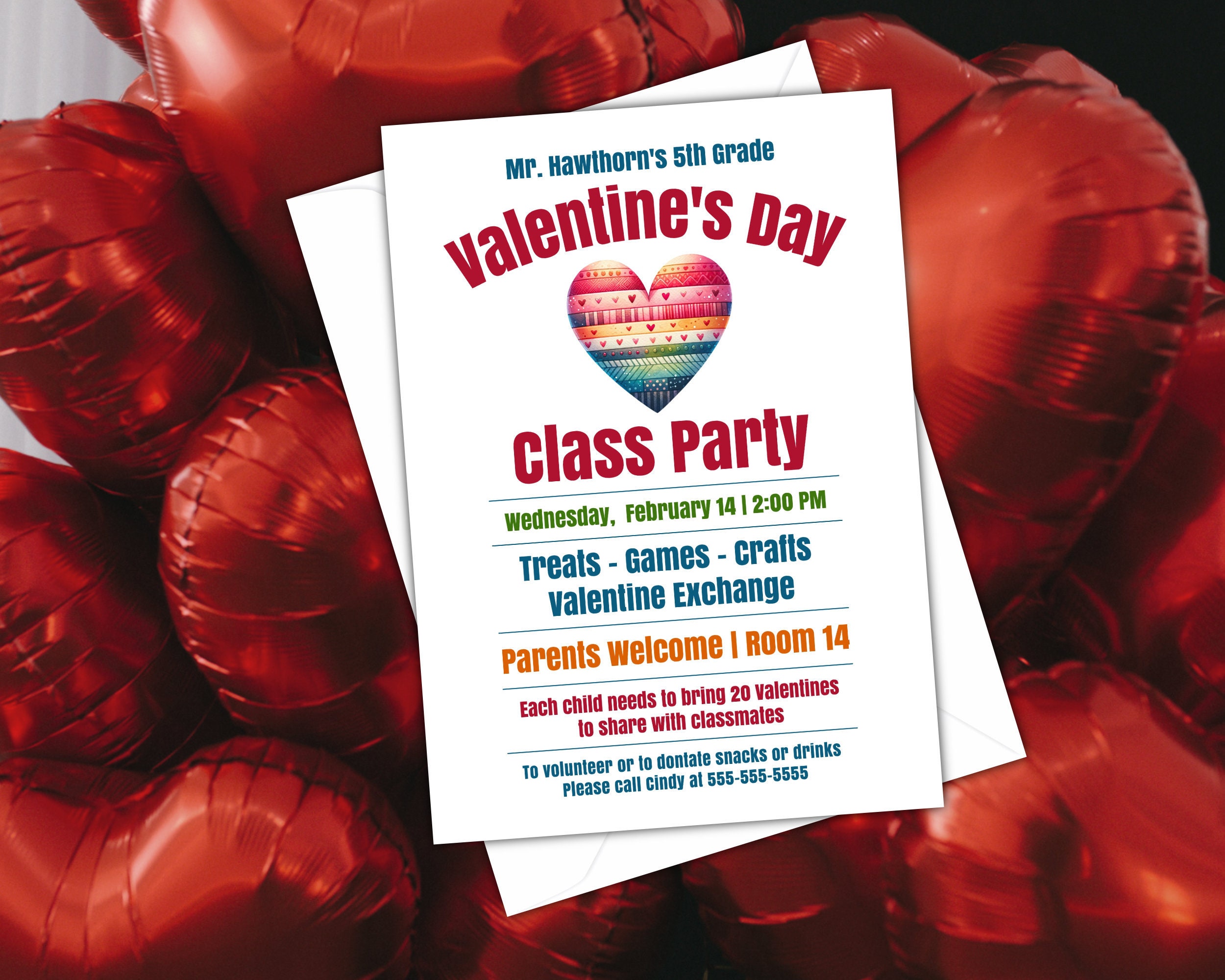 RETRO HEART VALENTINES Day Class Party Invitation, Valentine’s ...