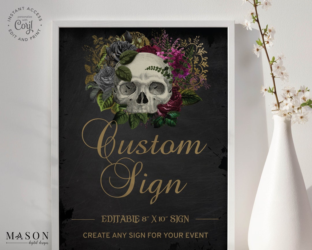 Goth Custom Wedding Sign Template With a Masquerade Skull of - Etsy