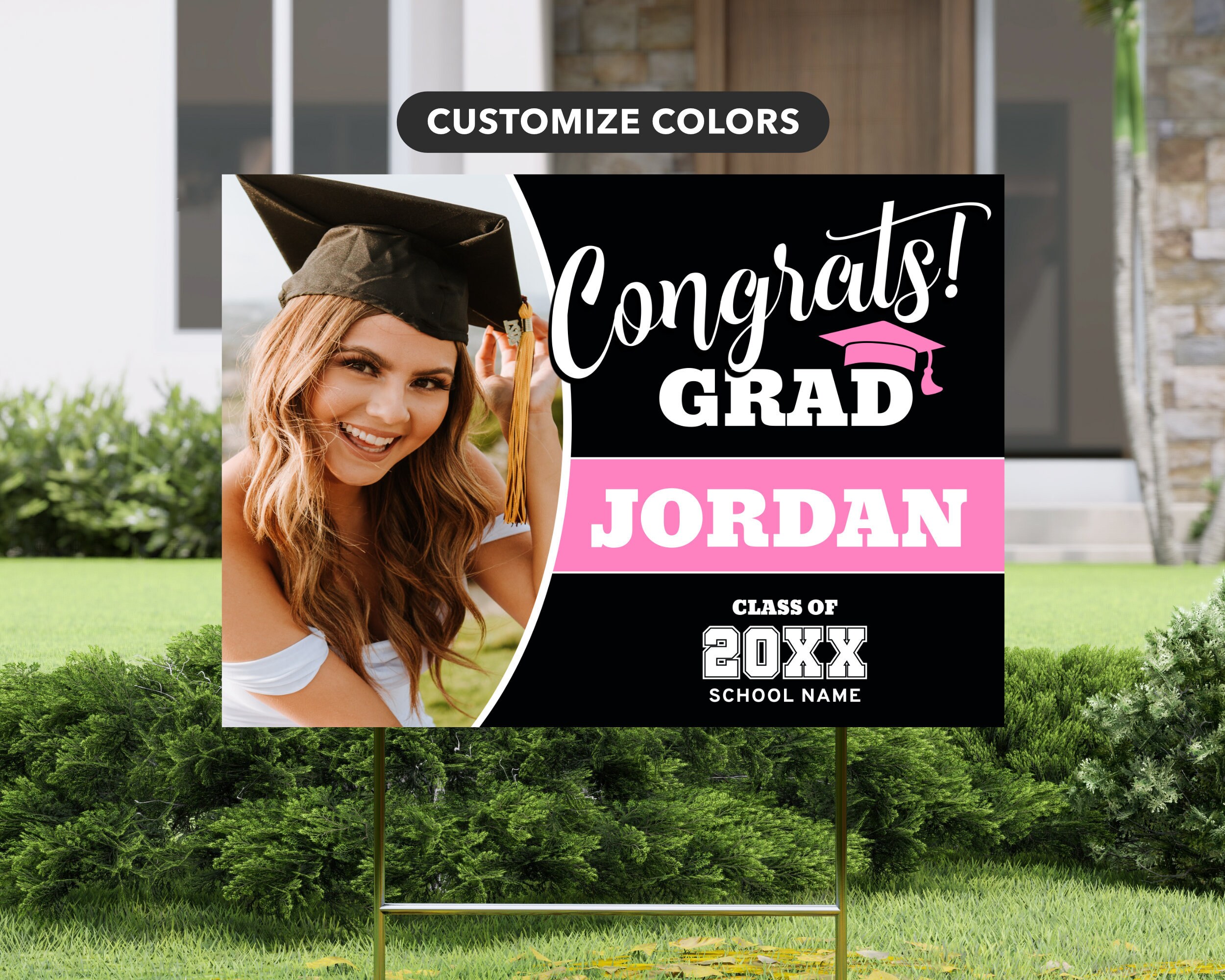 Photo Lawn Sign Editable Template, Graduation Yard Sign, Black and Pink ...