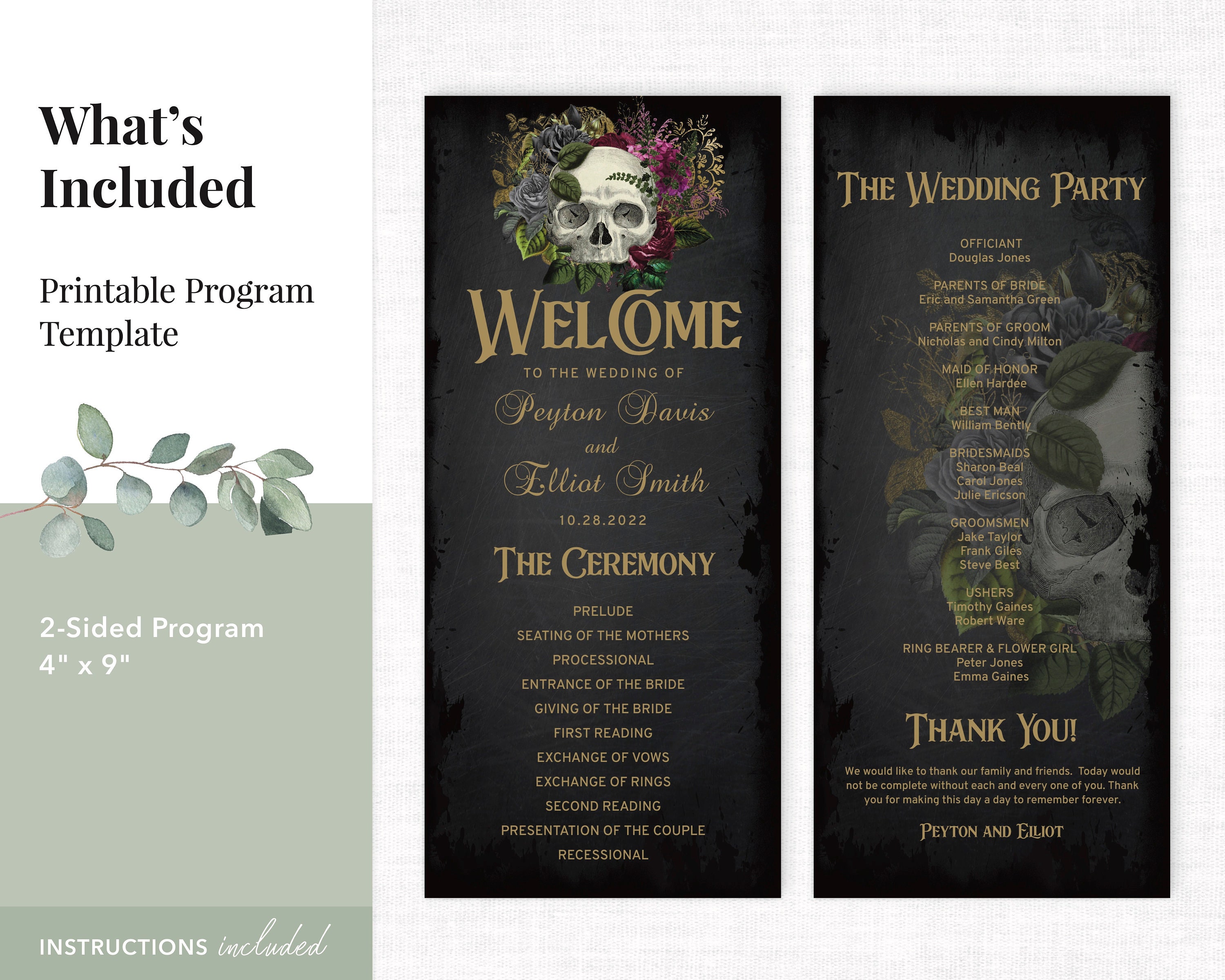 Goth Wedding Program Template Download With a Masquerade Skull - Etsy
