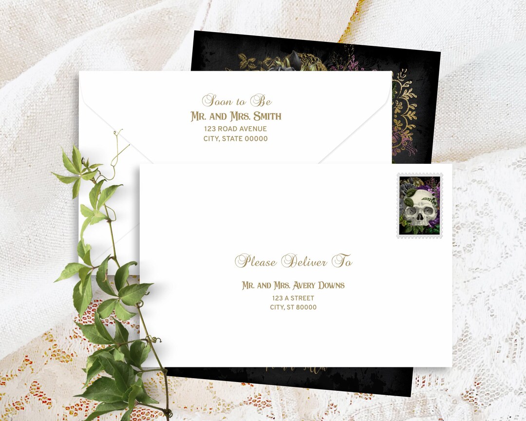 Goth Wedding Envelope Templates in Gold Lettering to Match the ...