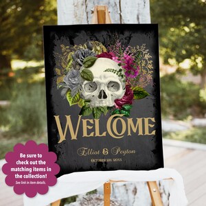 Goth Wedding Welcome Sign Template With a Masquerade Skull of Pink ...