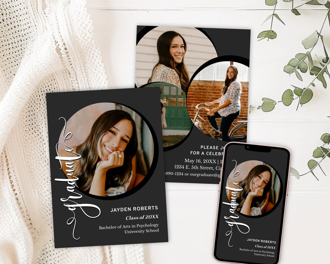 Dark Gray Graduation Invitation Template | Photo Graduation Invite ...