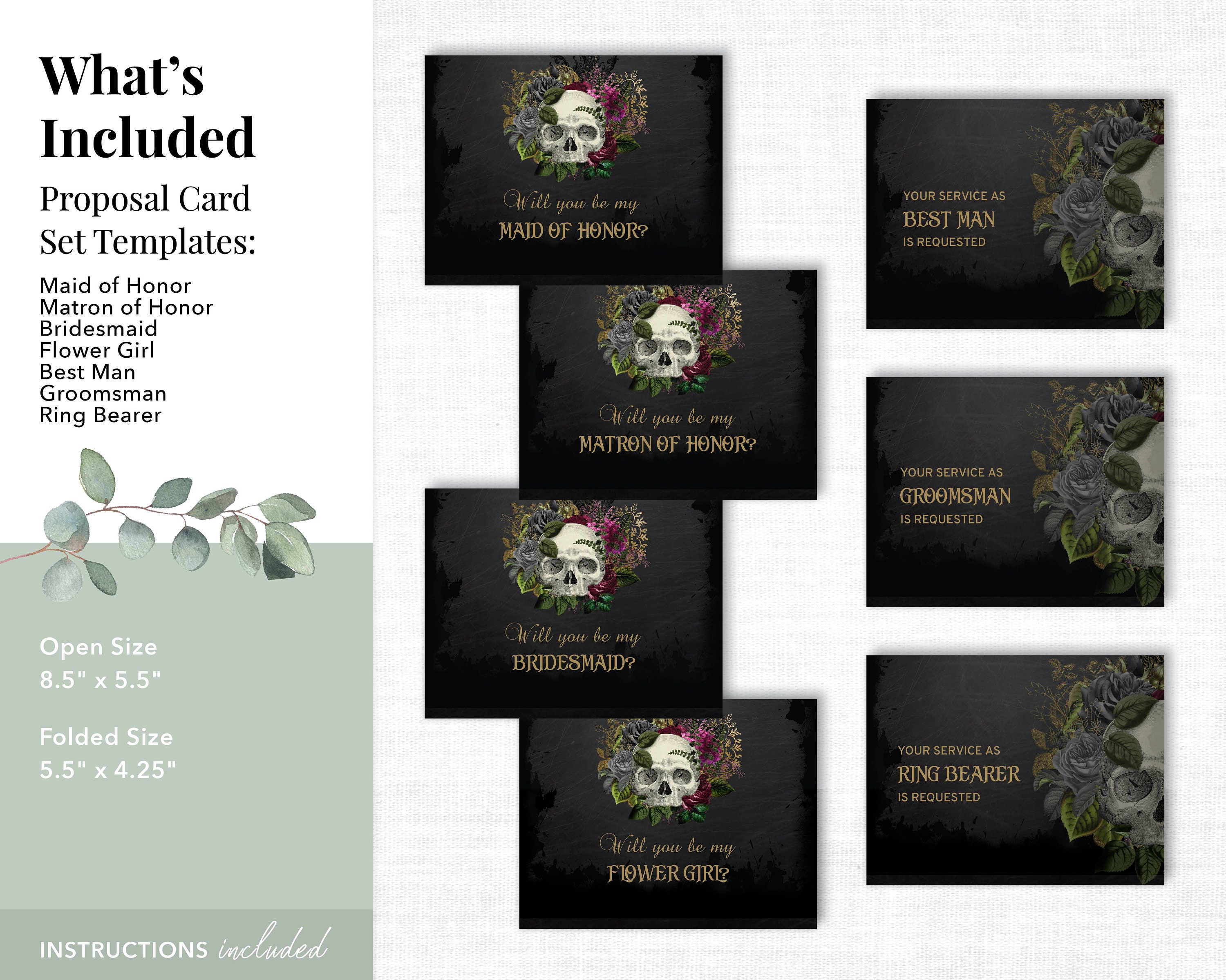 Goth Bridesmaid Proposal Card With a Masquerade Skull of Pink Flowers ...