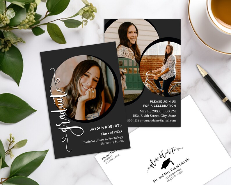 Dark Gray Graduation Invitation Template | Photo Graduation Invite ...