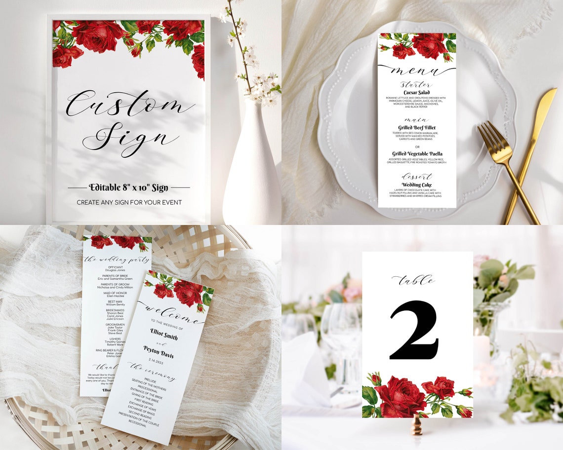 RED WEDDING INVITATION Printable Mini Bundle Vintage Red - Etsy
