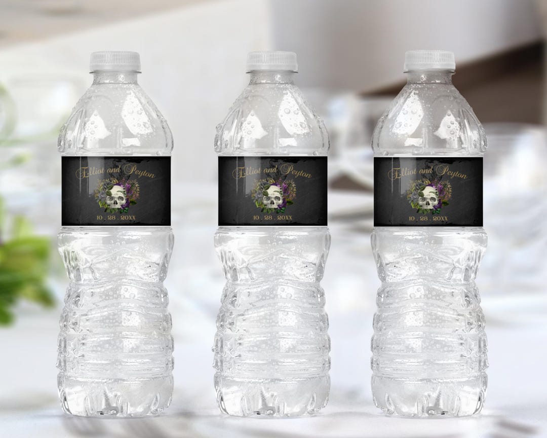 Wedding Water Bottle Labels With a Goth Masquerade Skull of Purple ...