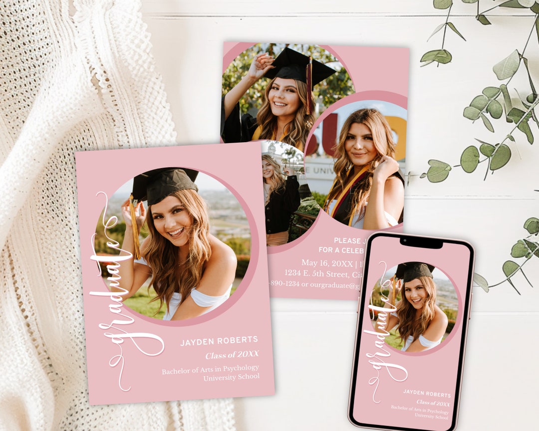 Pink Graduation Invitation Template | Photo Graduation Invite, High ...