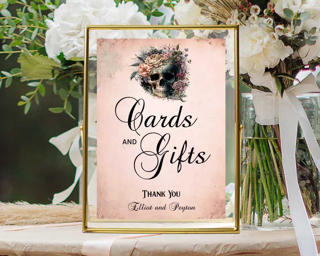 Gothic Wedding Cards & Gifts Sign Template With a Pink Floral Skull ...