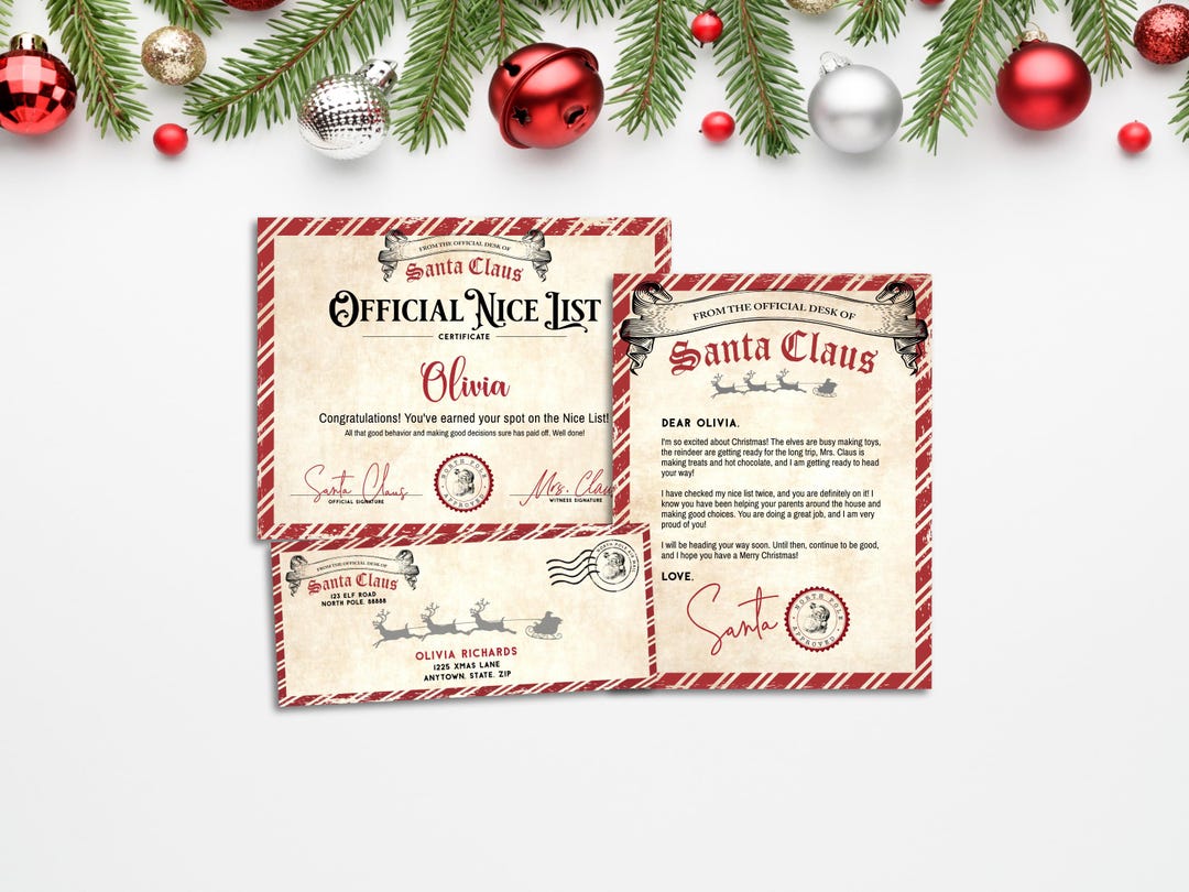 Letter From Santa Claus Bundle With Nice List Certificate, North Pole ...