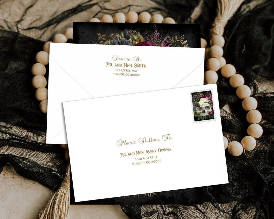 Goth Wedding Envelope Templates in Gold Lettering to Match the ...
