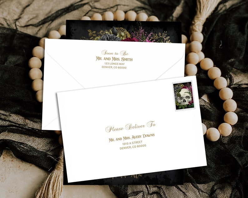 Goth Wedding Envelope Templates in Gold Lettering to Match the ...