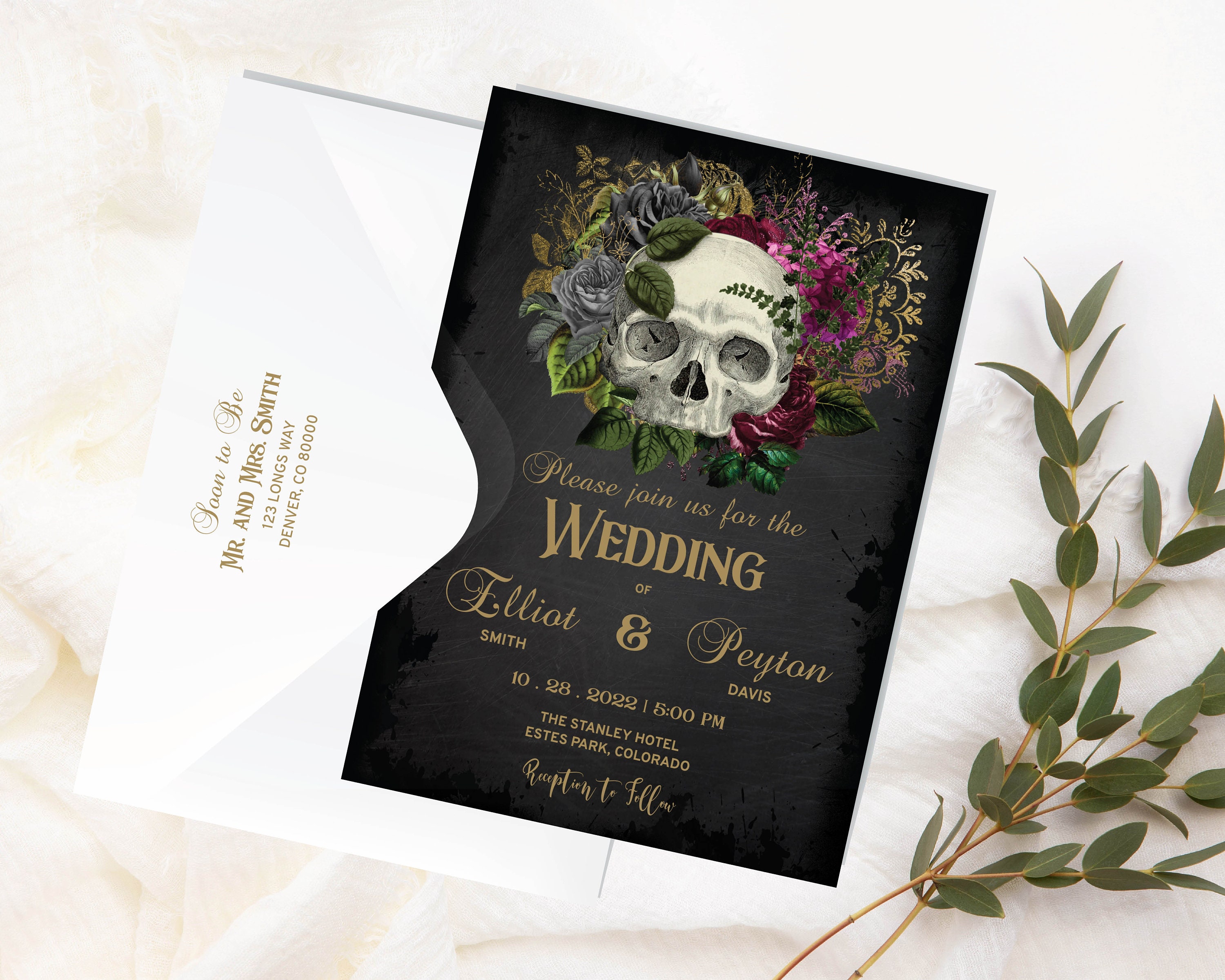 Goth Wedding Envelope Templates in Gold Lettering to Match the ...