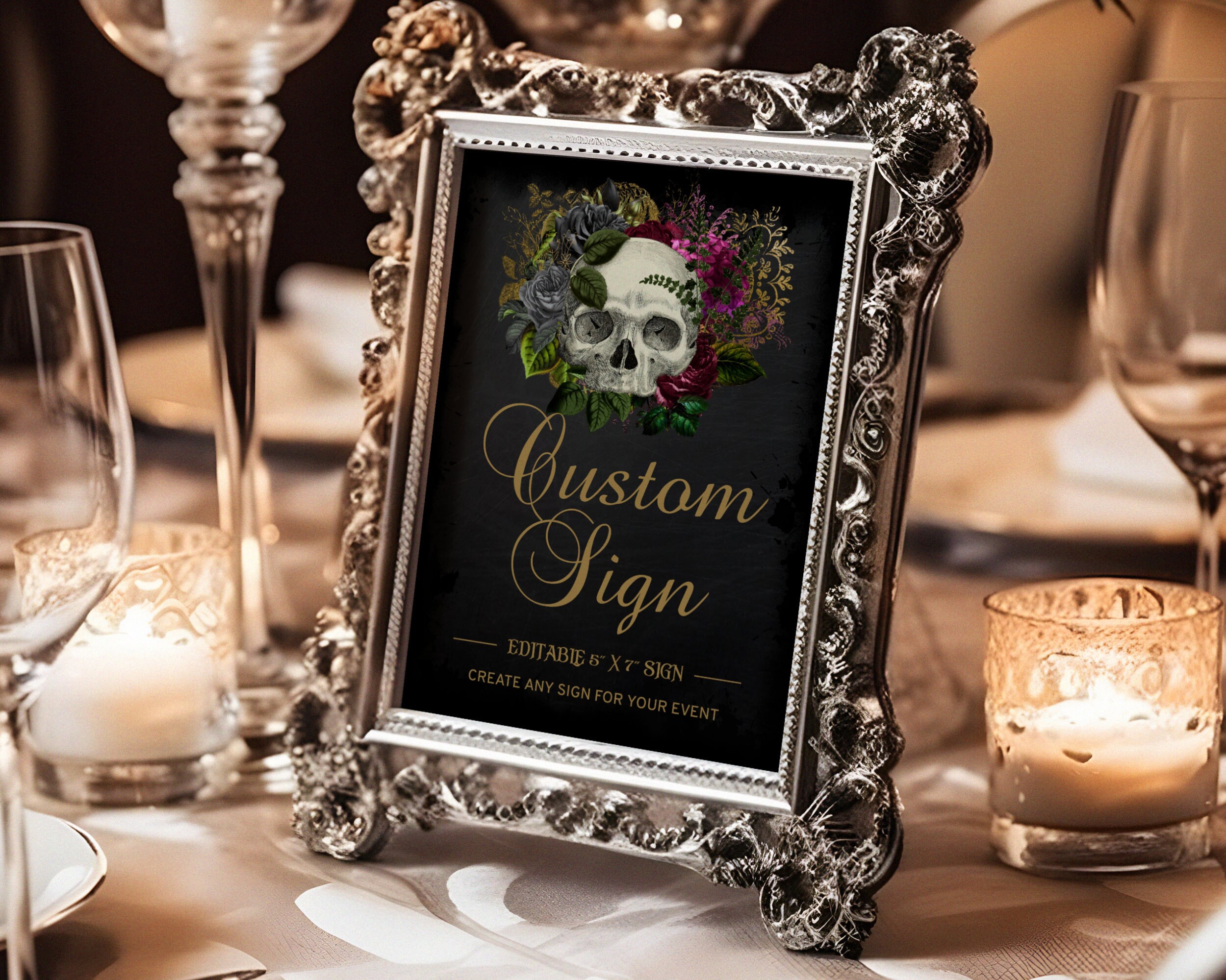 Goth Custom Wedding Sign Template With a Masquerade Skull of Pink ...