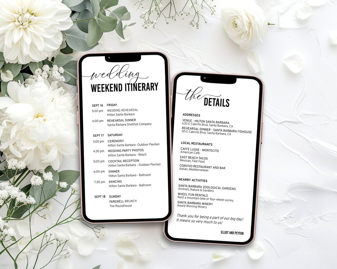Wedding Itinerary for a Weekend Wedding, Itinerary Template for Wedding ...