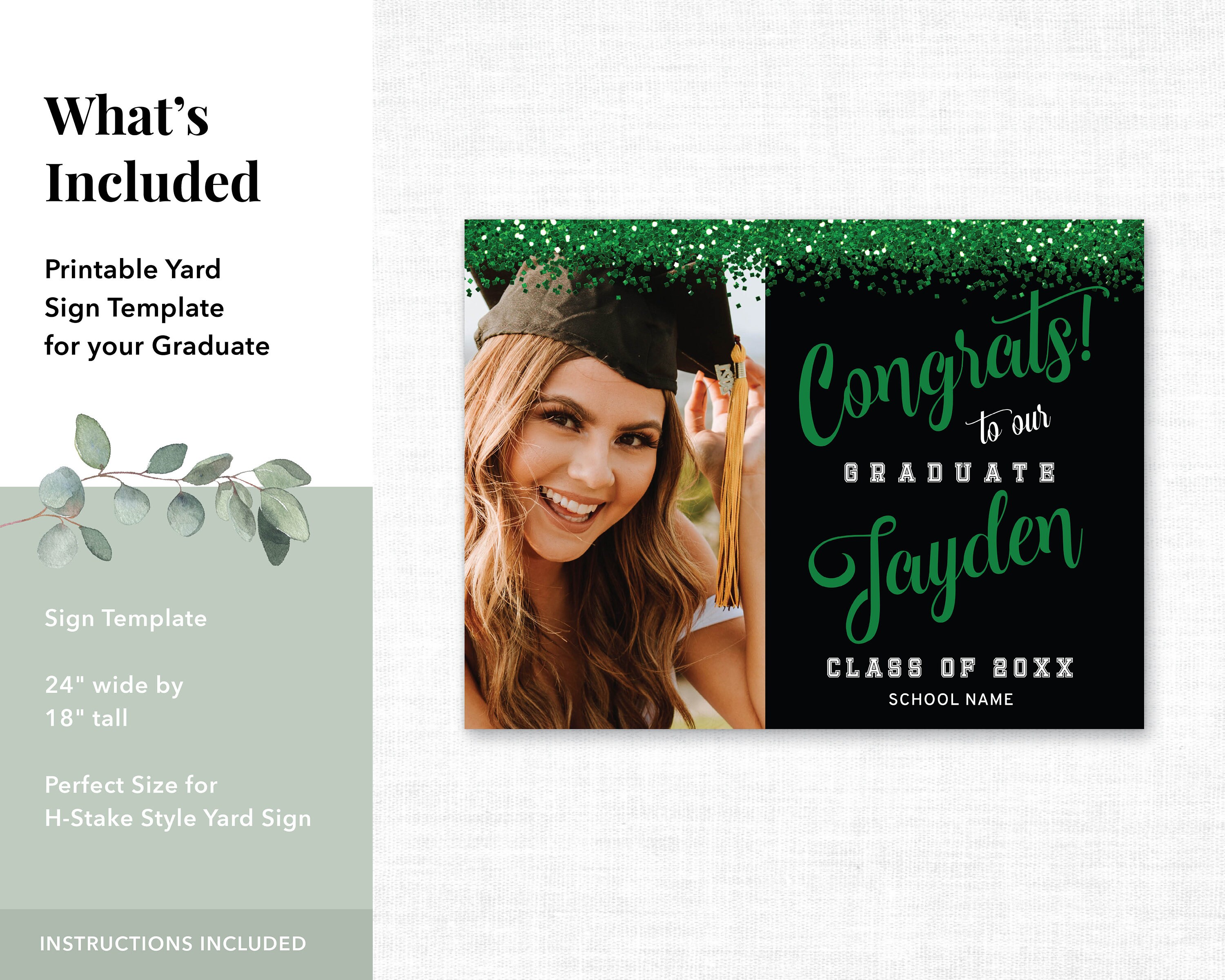 Graduation Yard Sign Template Photo Lawn Sign, Green and Black ...