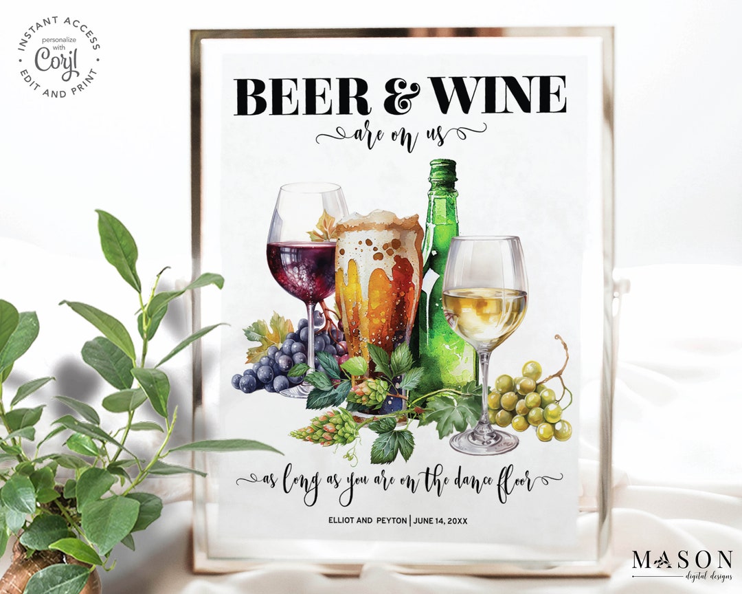 BEER & WINE SIGN Printable Drink Sign With Wine and Beer - Etsy