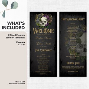 Goth Wedding Program Template With a Masquerade Skull of Purple Flowers ...