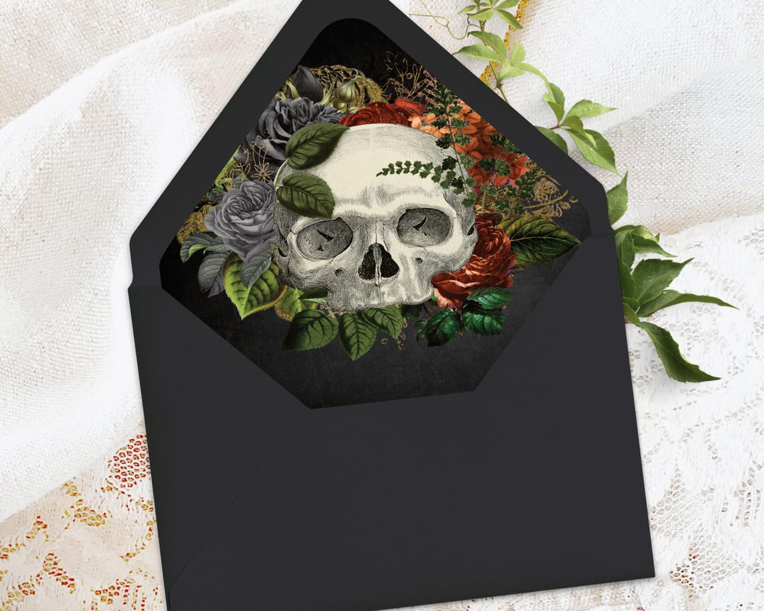 Goth Wedding Envelope Liners With a Masquerade Skull of Burnt Orange ...