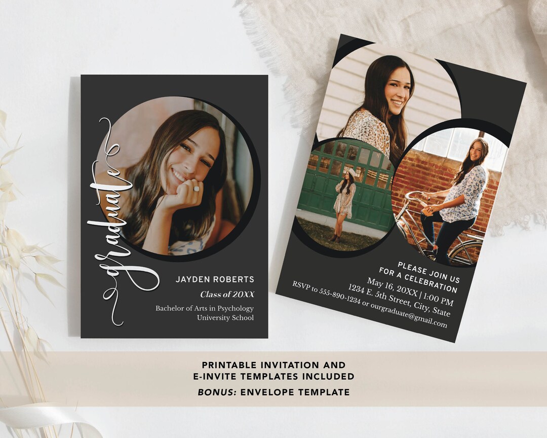 Dark Gray Graduation Invitation Template Photo Graduation - Etsy