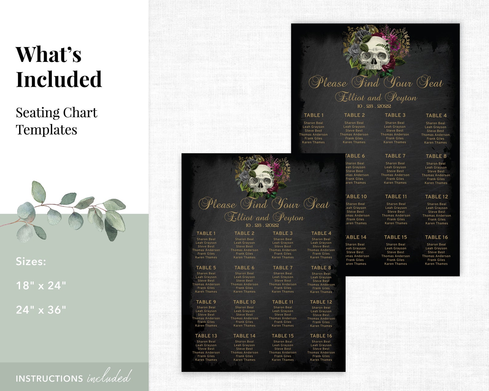 Goth Wedding Seating Chart With a Masquerade Skull of Pink Flowers and ...