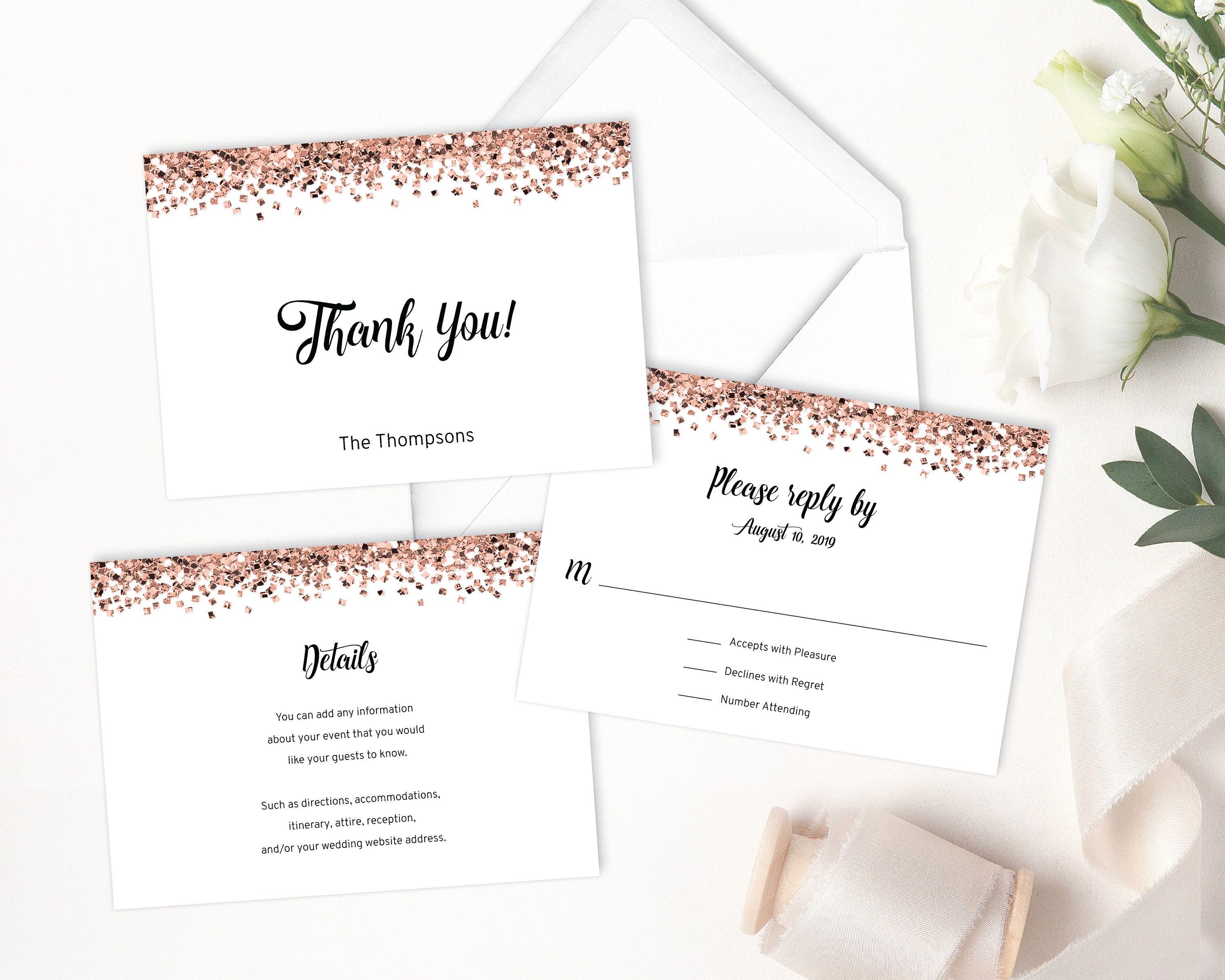 Rose Gold Wedding Invitation Template Glitter Wedding - Etsy