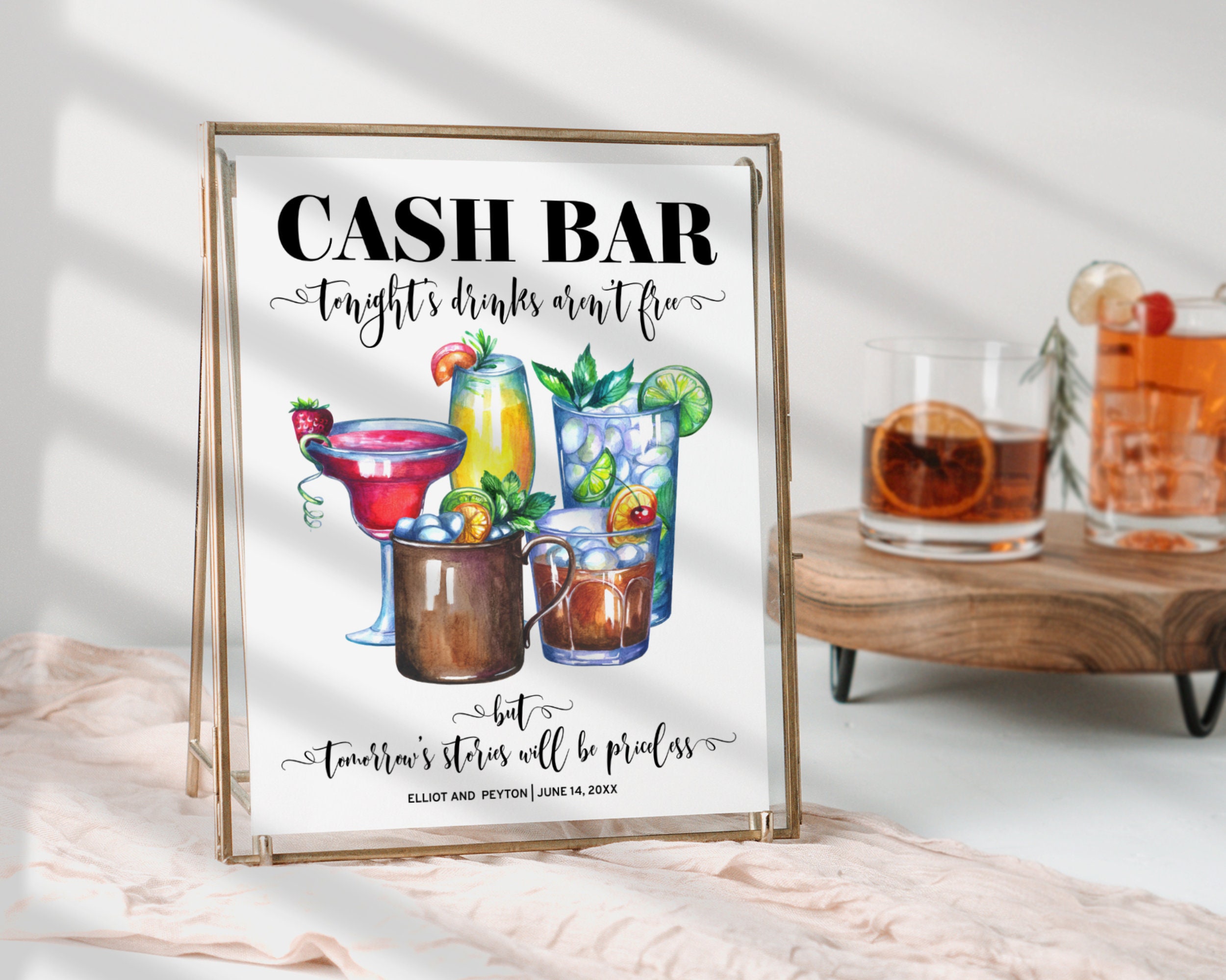 CASH BAR SIGN, Printable Template Drink Sign With Cocktails, Drinks ...