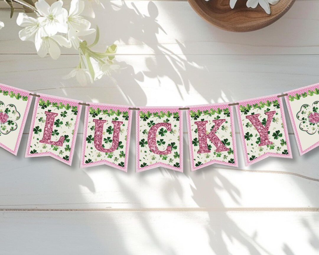 Pink St. Patrick's Day Banner, Printable Party Decor, Pink Glitter ...