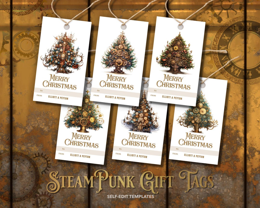Steampunk Gift Tags Templates for Christmas, Victorian Industrial ...