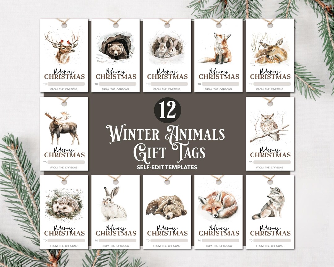 Christmas Gift Tags Templates With Beautiful Animals in Winter, Nature ...