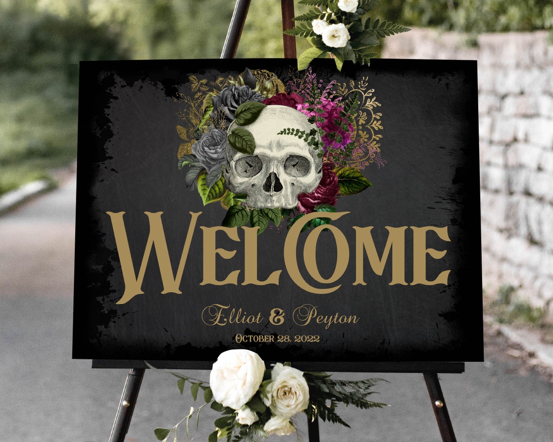 Goth Wedding Welcome Sign Template With a Masquerade Skull of - Etsy