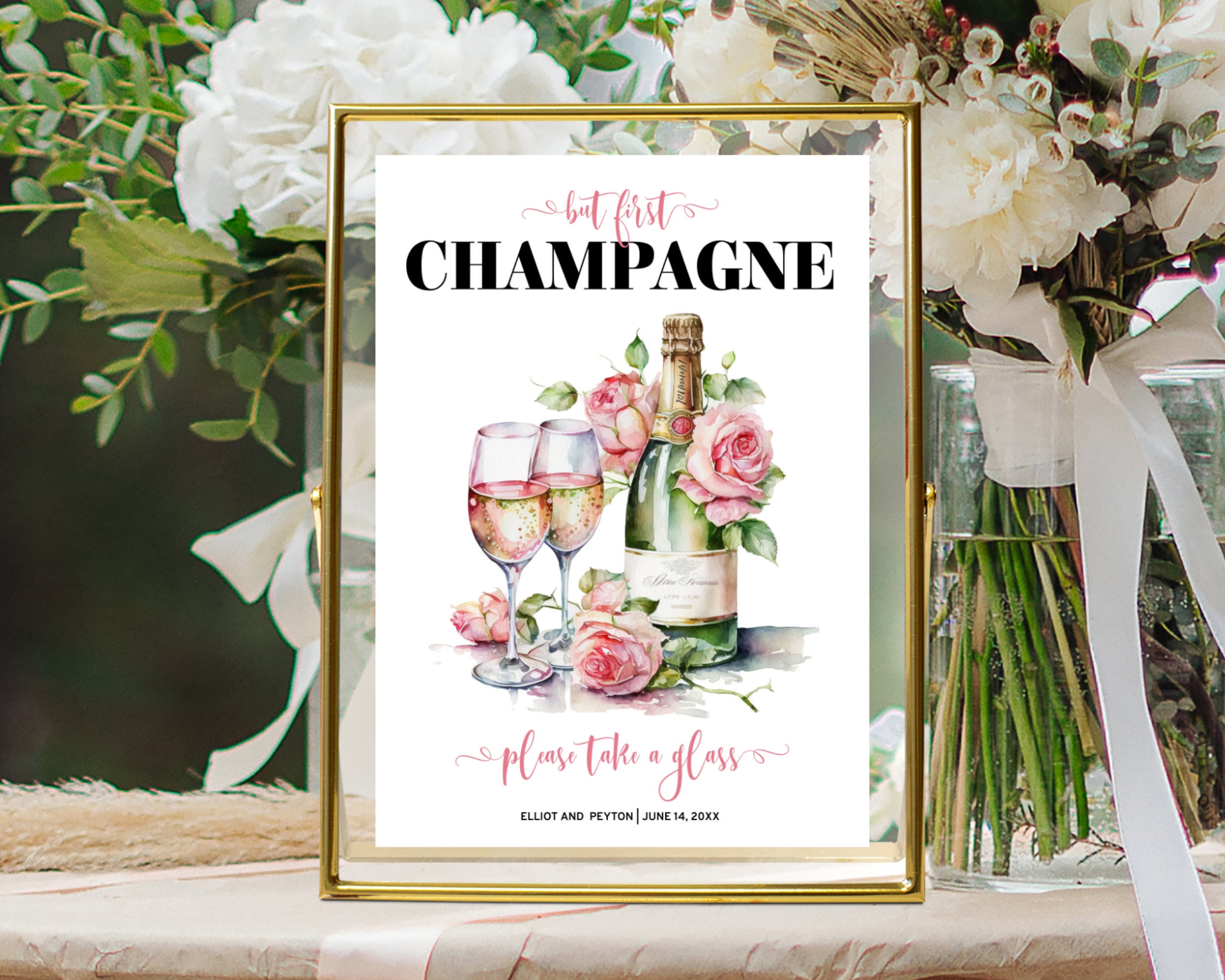 CHAMPAGNE BAR SIGN, Printable Drink Sign With Champagne Bottle, Glasses ...