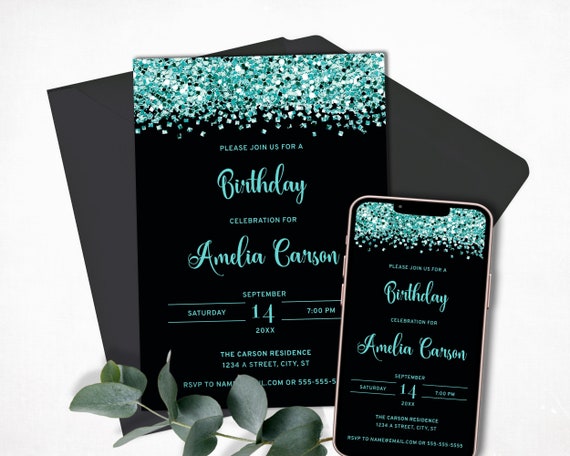 Turquoise Birthday Invitations