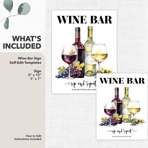 WINE BAR SIGN, Printable Drink Sign With Wine Bottles, Wine Glasses ...