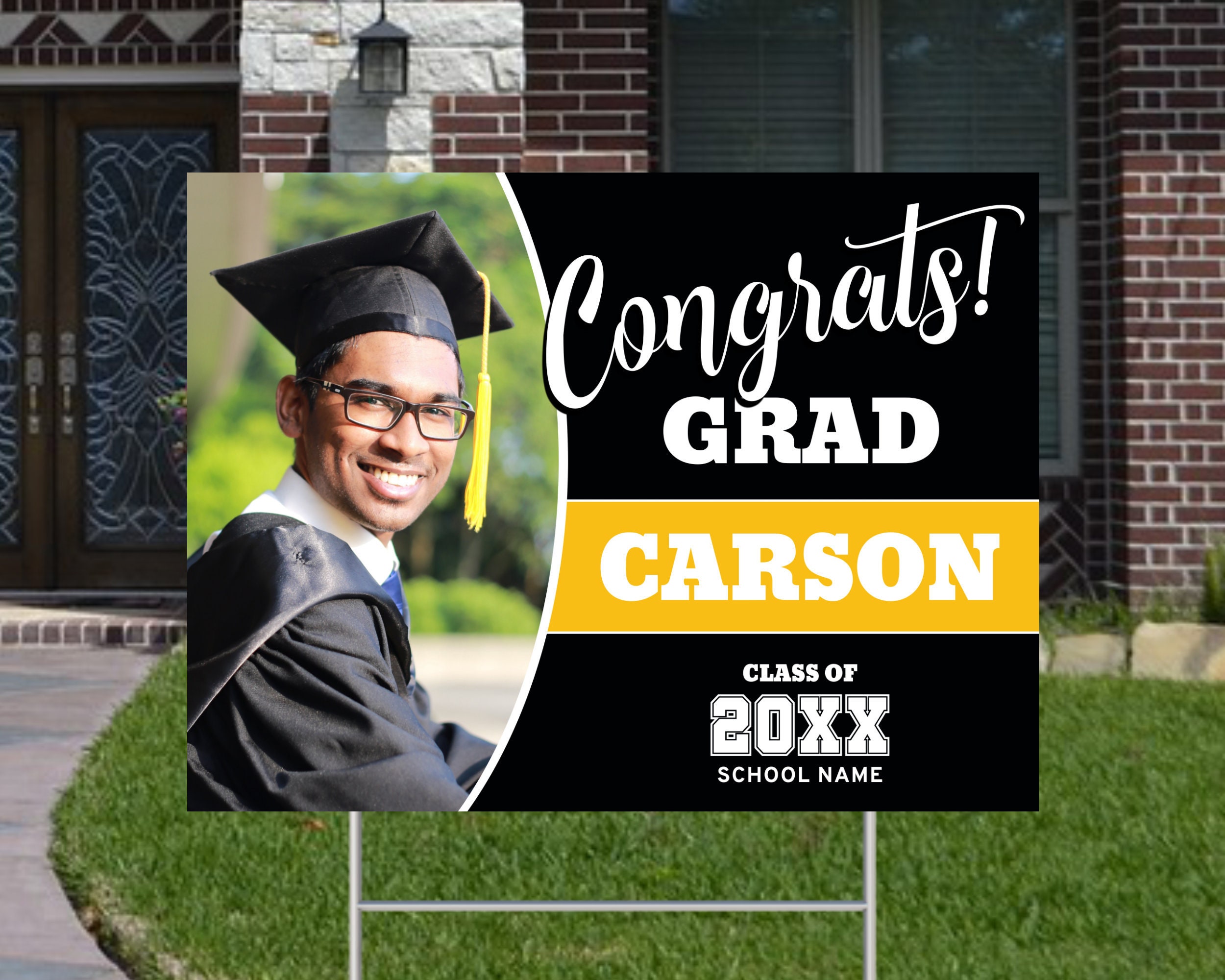 Graduation Yard Sign, Photo Lawn Sign Editable Template, Black and ...
