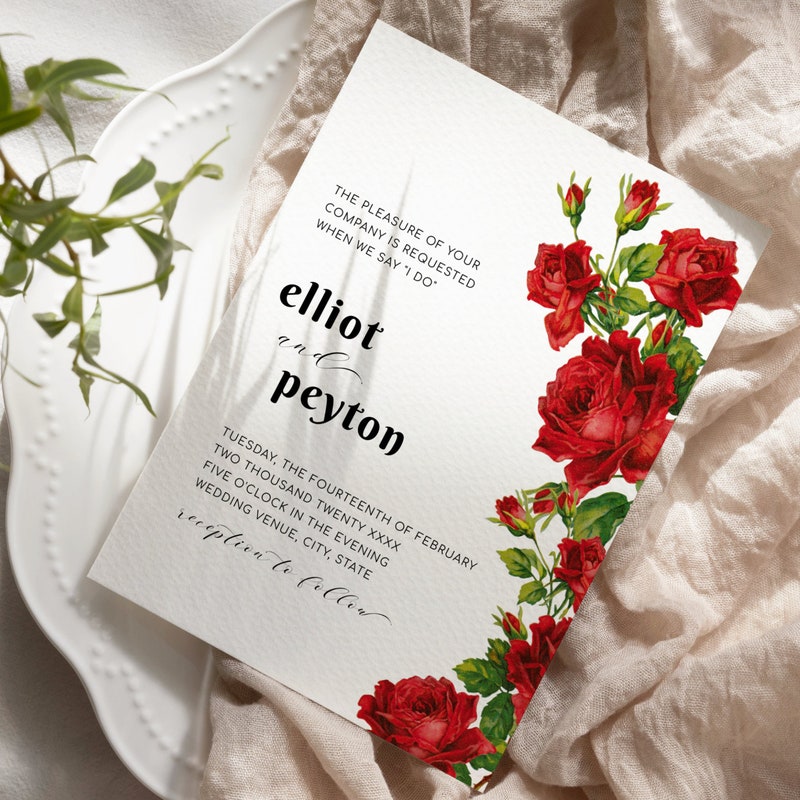 Red Floral Wedding Invitation - Etsy