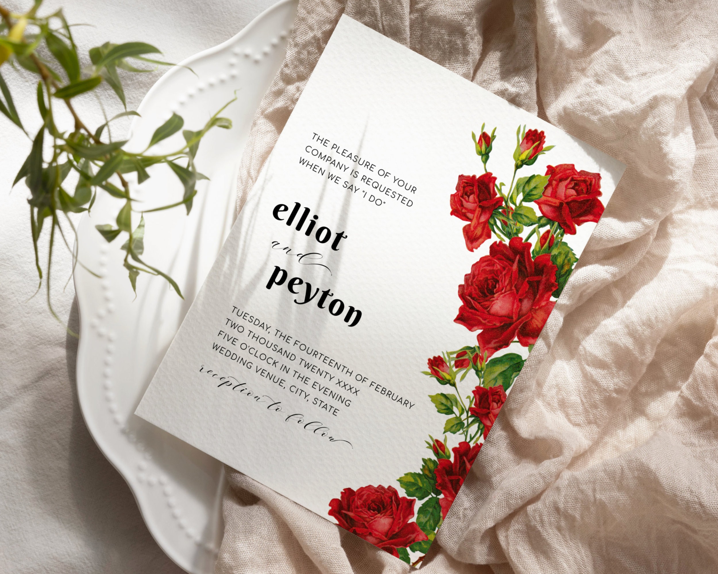 Floral Wedding Invitation Template Download With Beautiful Red Roses ...