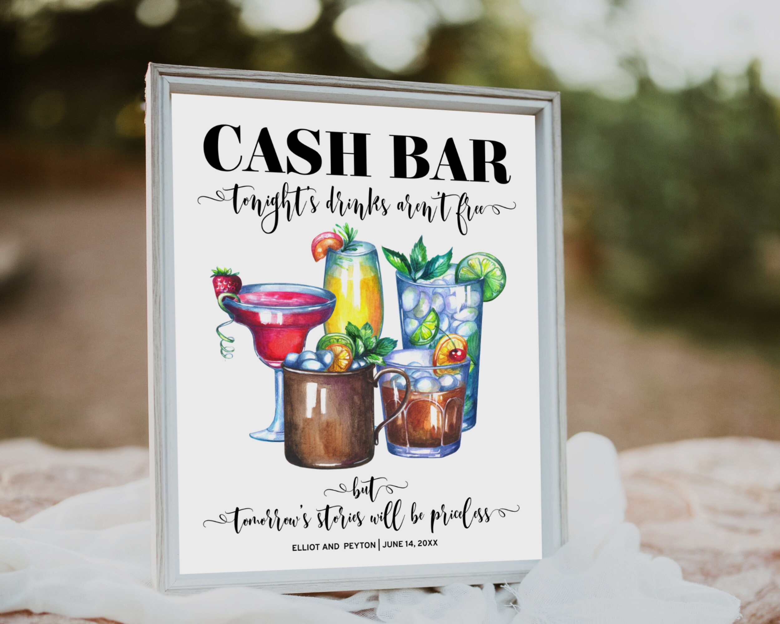 CASH BAR SIGN, Printable Template Drink Sign With Cocktails, Drinks ...