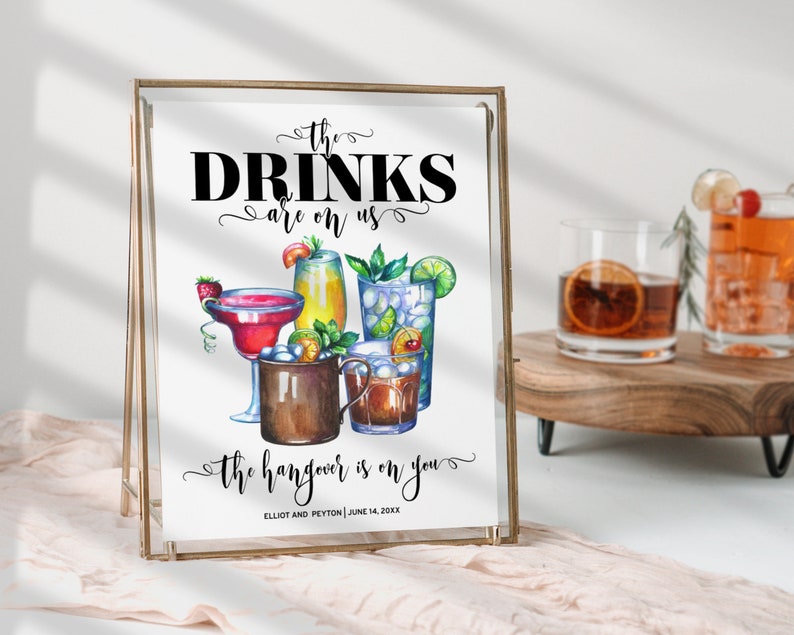WEDDING BAR SIGN, Printable Template for Open Bar Sign, Drink Sign With ...