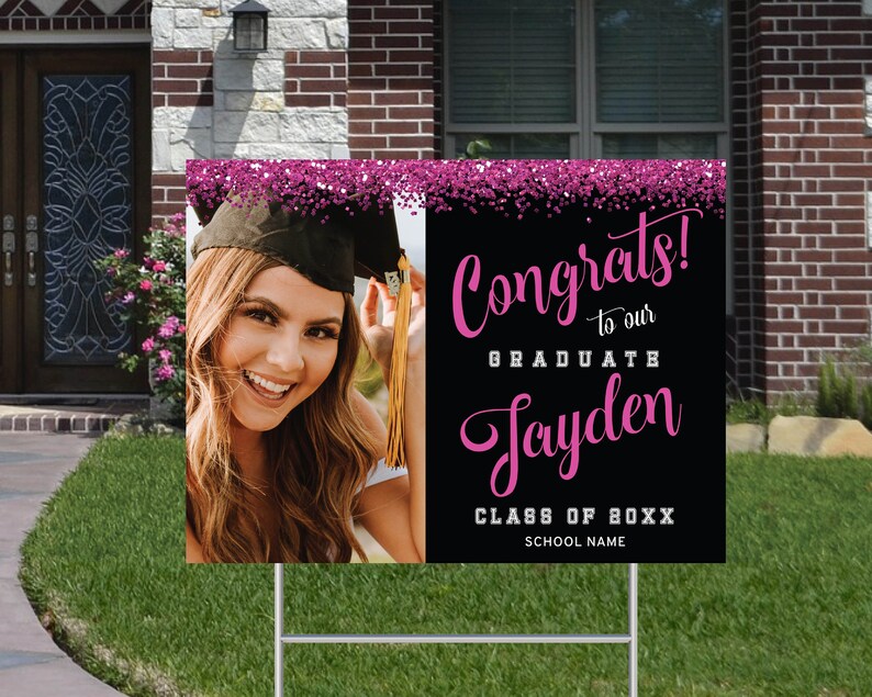 Graduation Yard Sign Template Photo Lawn Sign, Pink and Black ...
