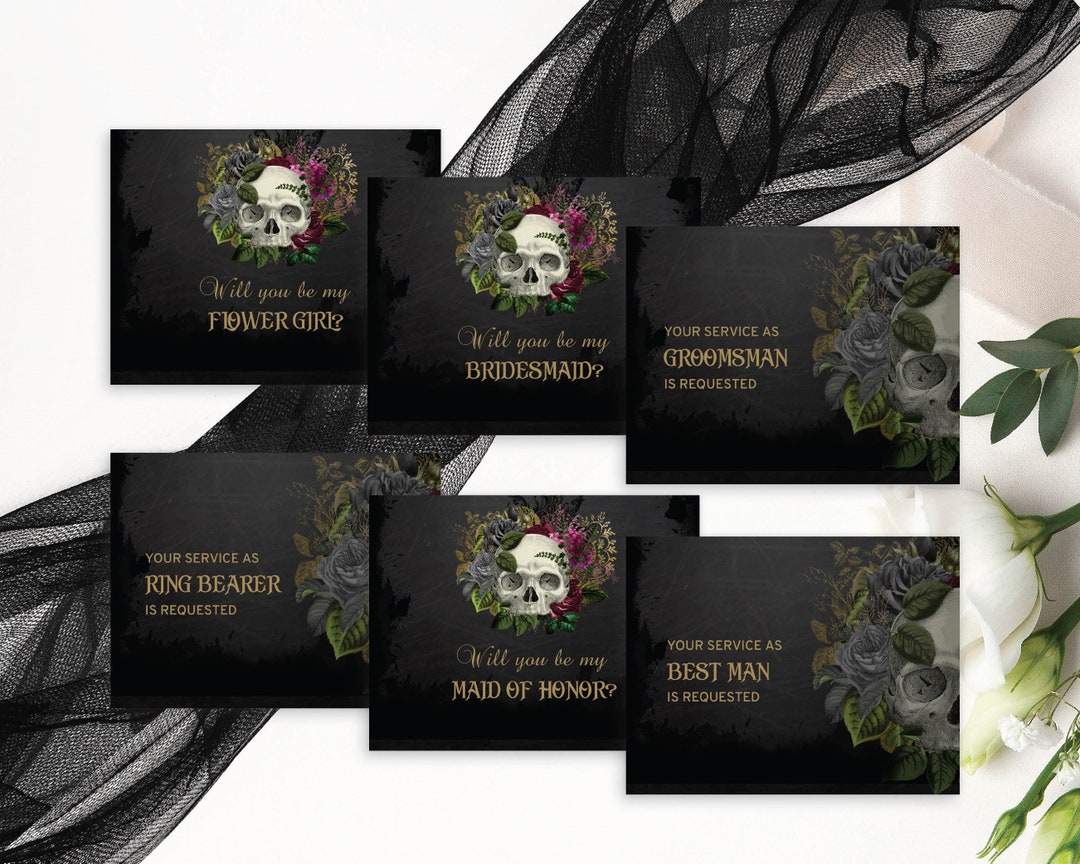 Goth Bridesmaid Proposal Card With a Masquerade Skull of Pink Flowers ...