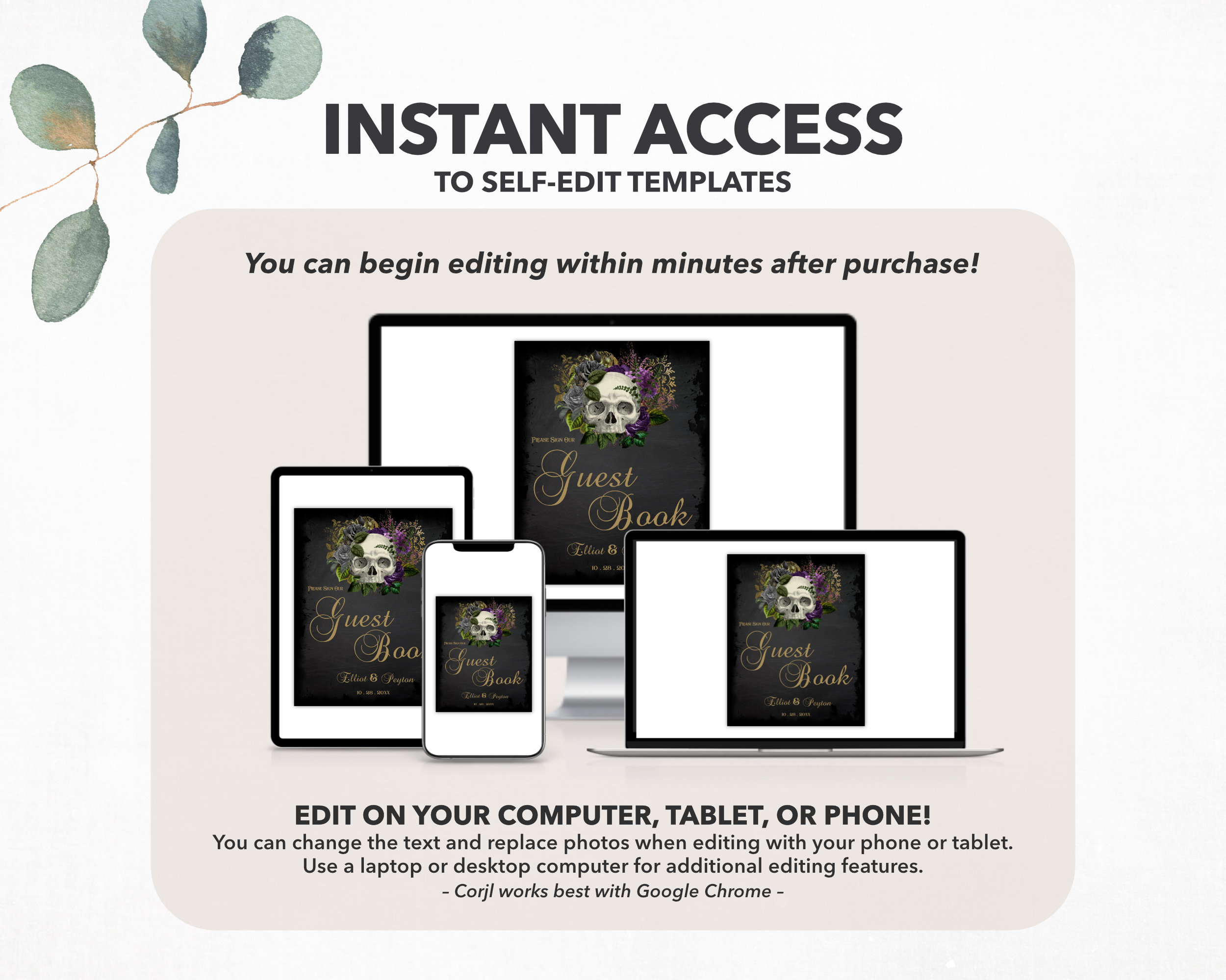 Goth Wedding Guest Book Sign With a Masquerade Skull of Purple Flowers ...