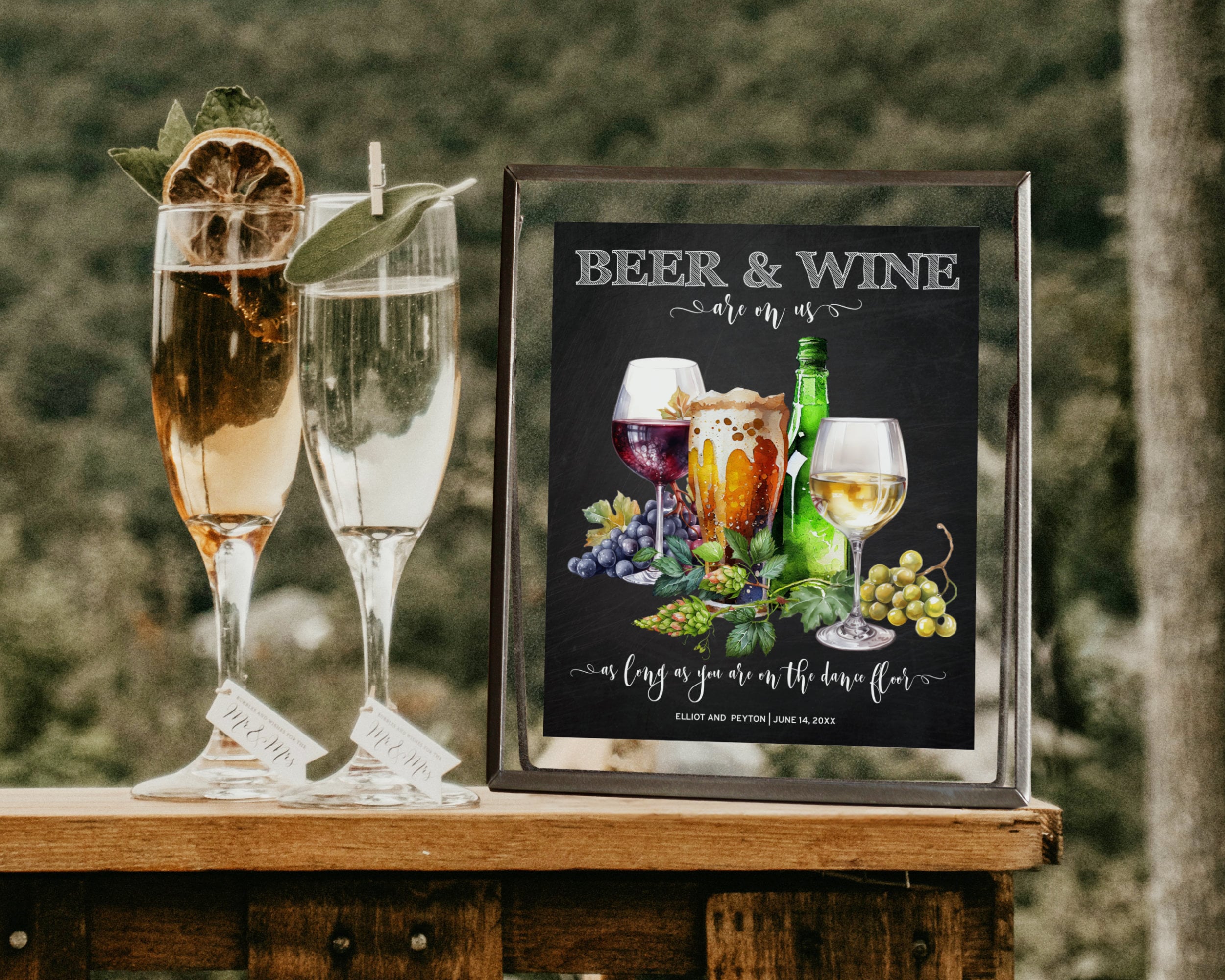 BEER & WINE SIGN, Printable Chalkboard Drink Sign With Wine and Beer ...