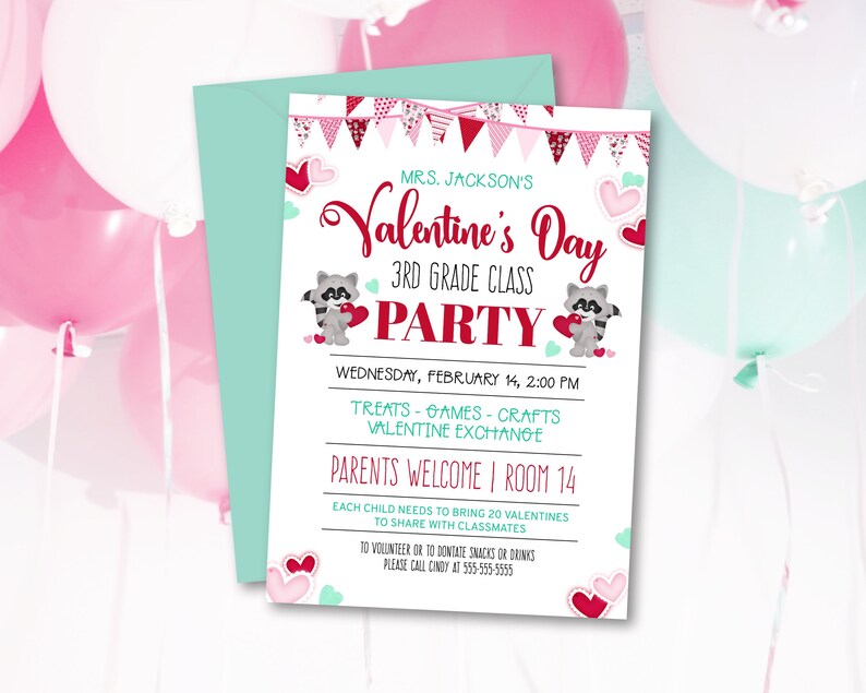 VALENTINES DAY Class Party Invitation, Editable Valentine’s Classroom ...