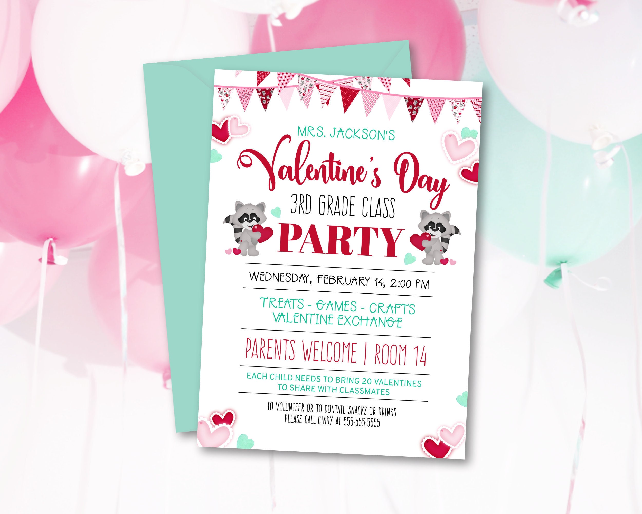 VALENTINES DAY Class Party Invitation, Editable Valentine’s Classroom ...