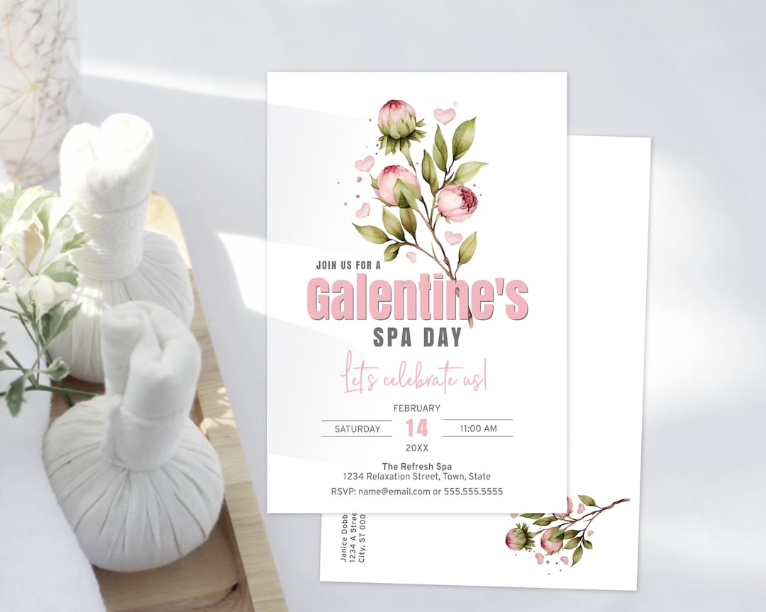 GALENTINE'S SPA DAY Invite With a Bouquet of Pink Flowers and Hearts ...