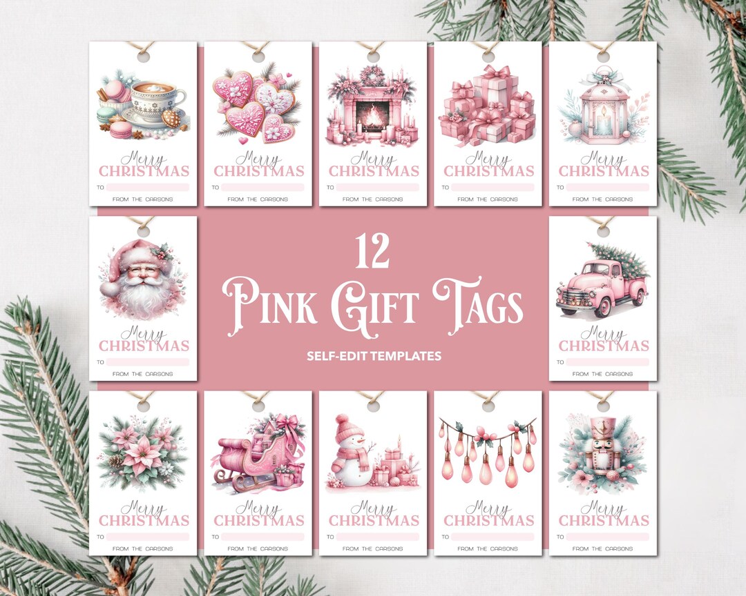 Pink Christmas Gift Tags Templates With Lovely Pink Holiday Scenes ...