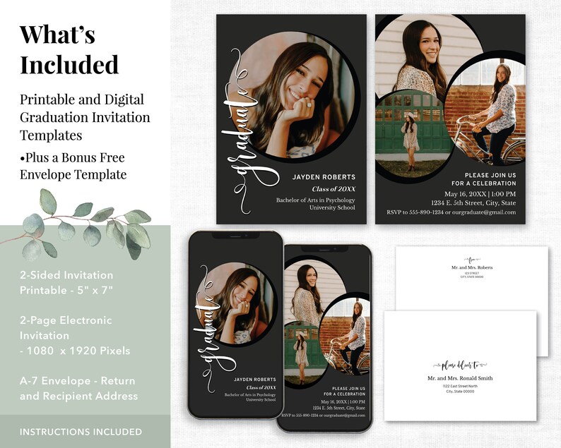 Dark Gray Graduation Invitation Template Photo Graduation - Etsy