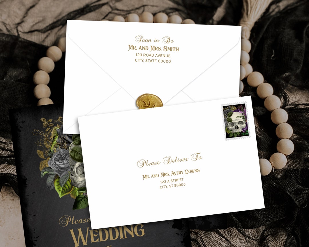 Goth Wedding Envelope Templates in Gold Lettering to Match the ...